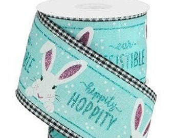 2.5 X 10YD Turquoise and White Diagonal Check on Royal Wired Ribbon ...