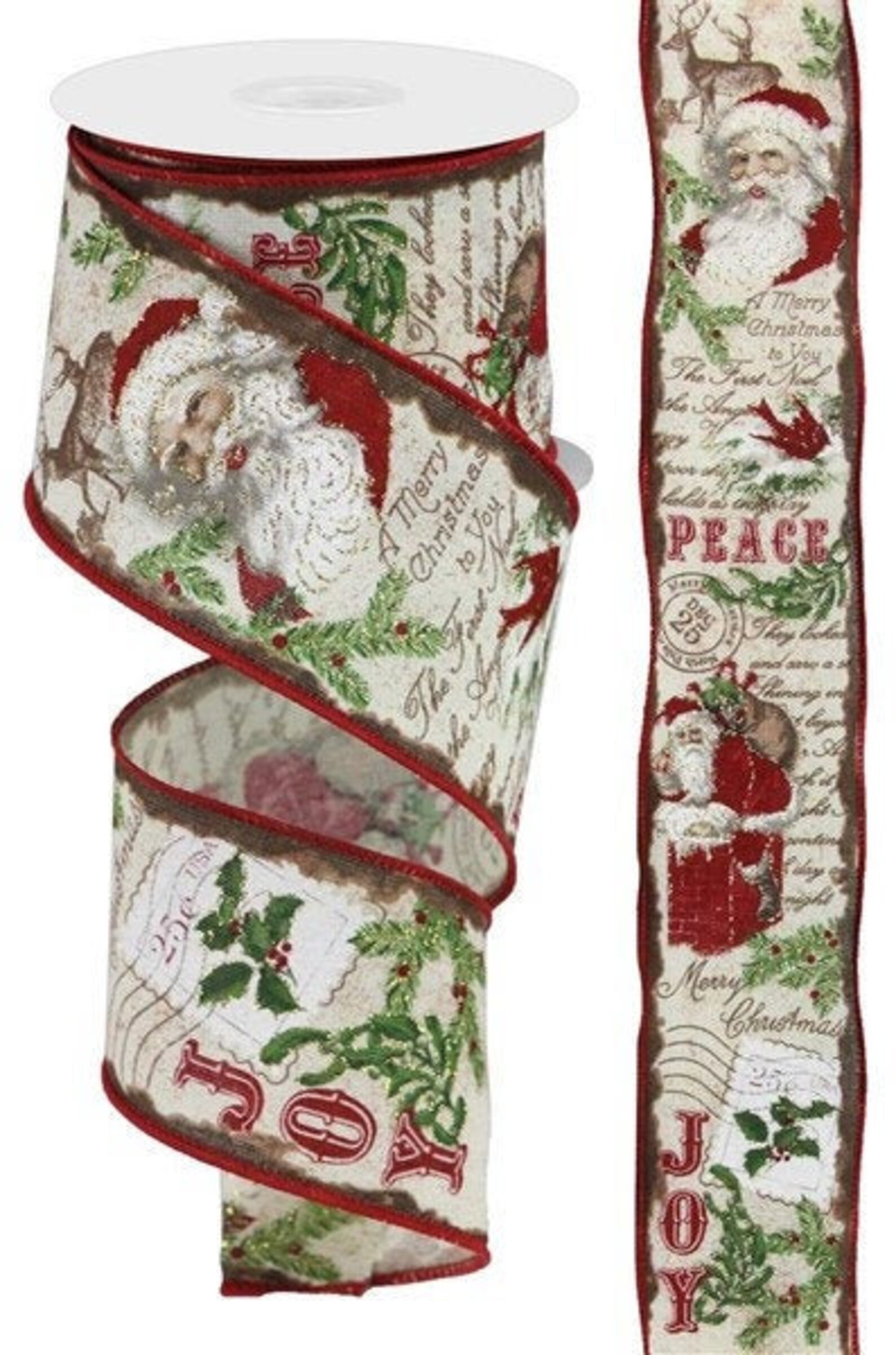 2.5 Red Emerald & Ivory Vintage Santa Wired Ribbon | Etsy