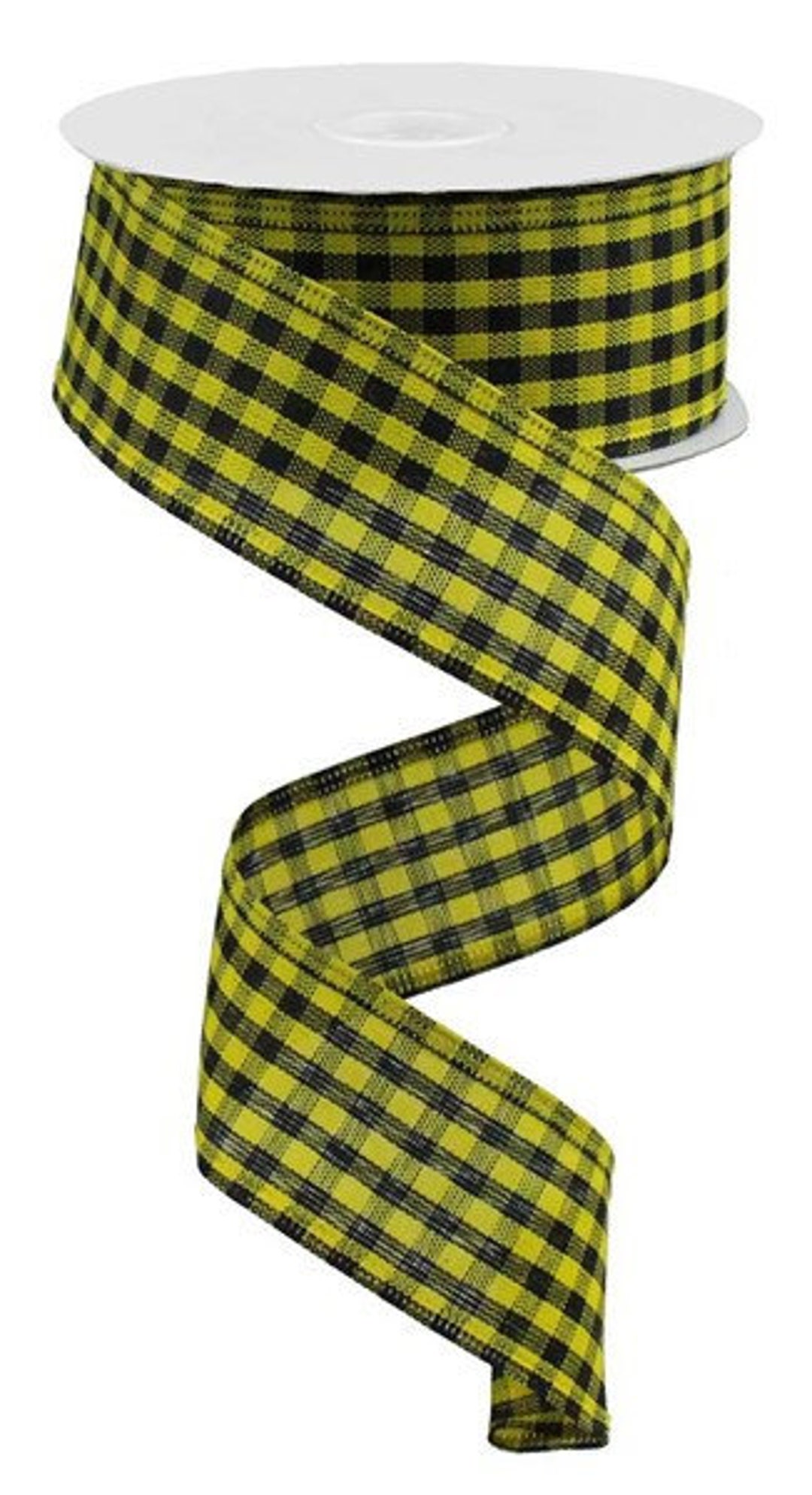 Ribbon - Wired Ribbon - Yellow and Black Woven Gingham Check Ribbon ...