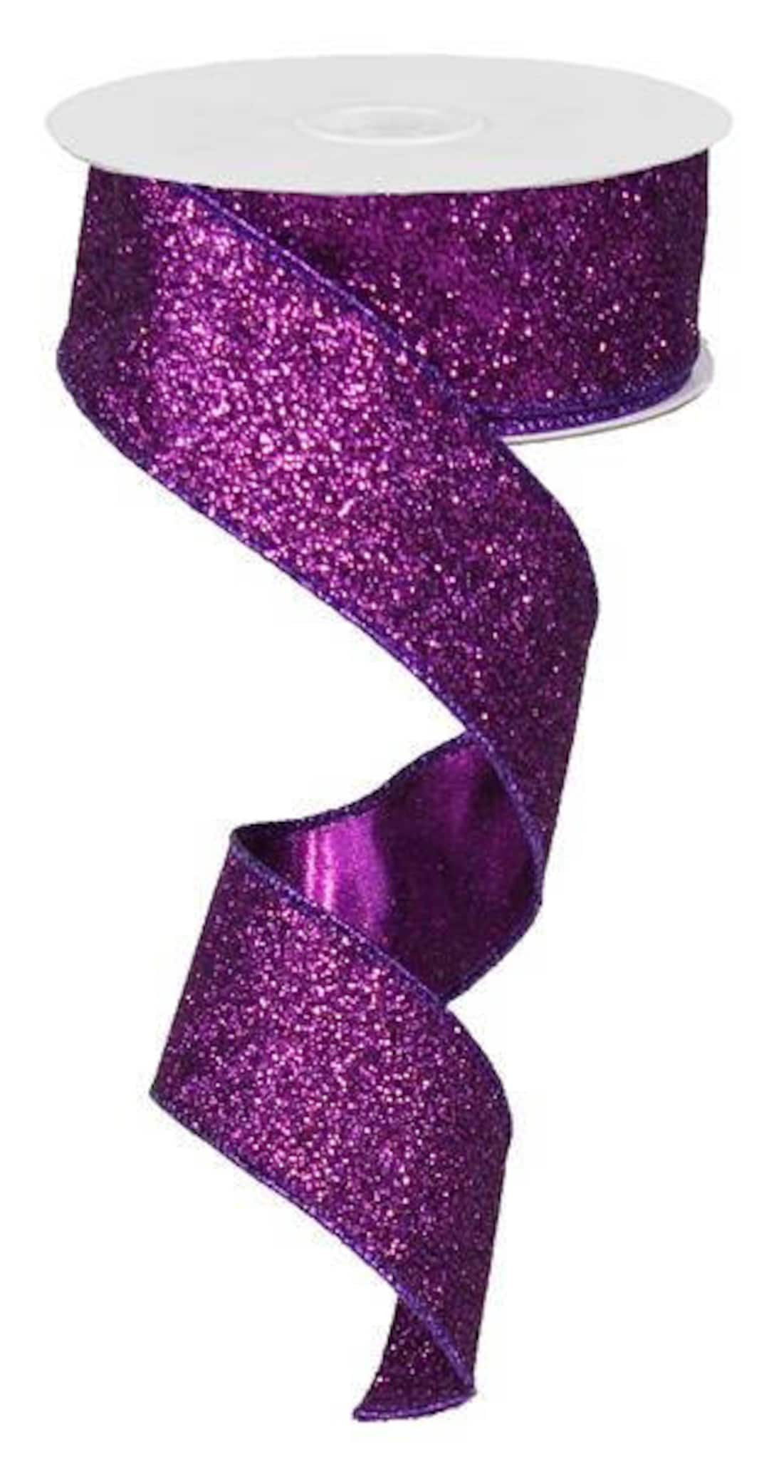 RIBBON Wired Ribbon Glitter Ribbon Halloween Ribbon Purple Ribbon ...
