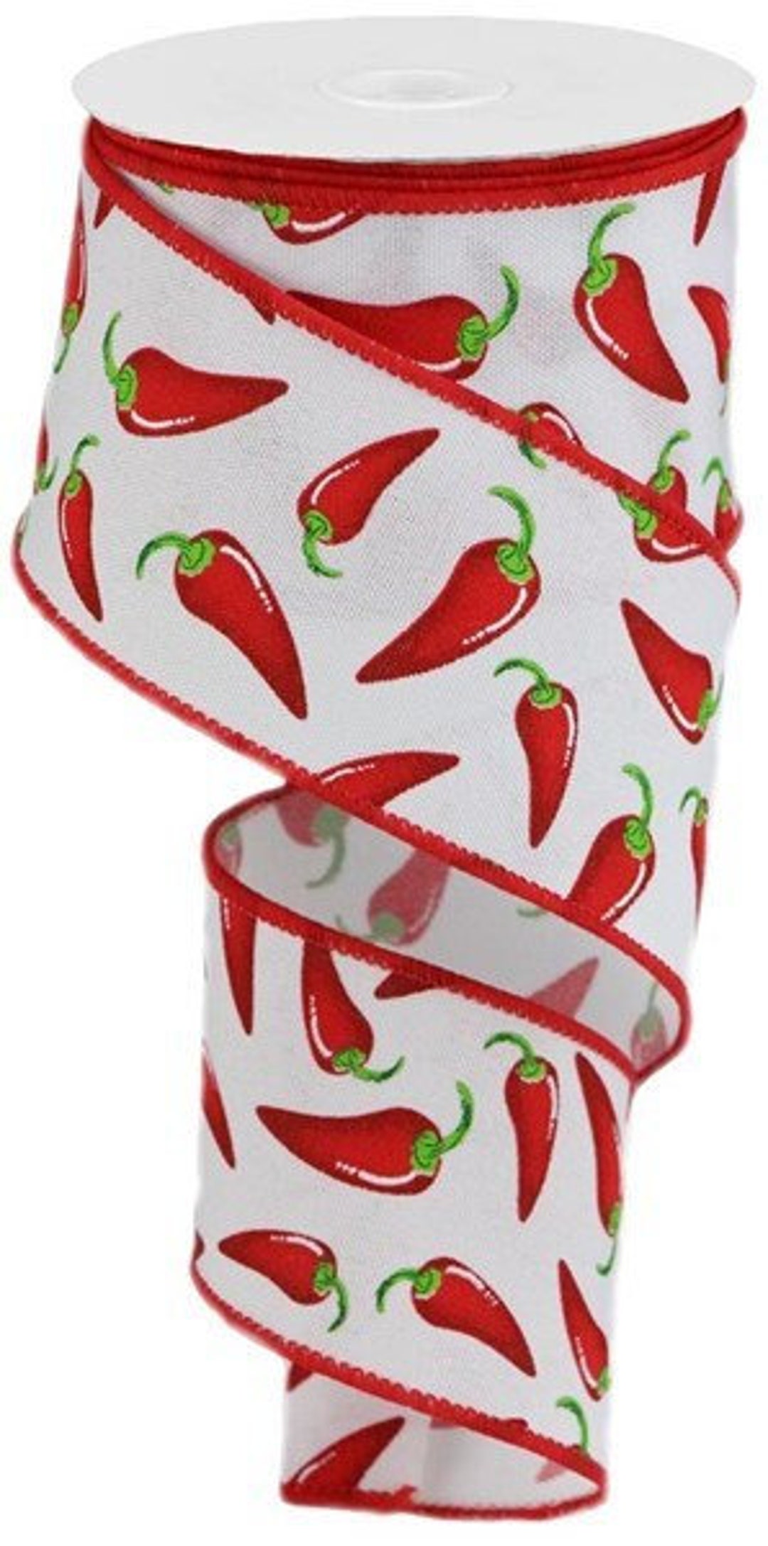 2.5" X 10 YDS - Wired Ribbon - Chili Pepper Ribbon - White Red Ribbon ...
