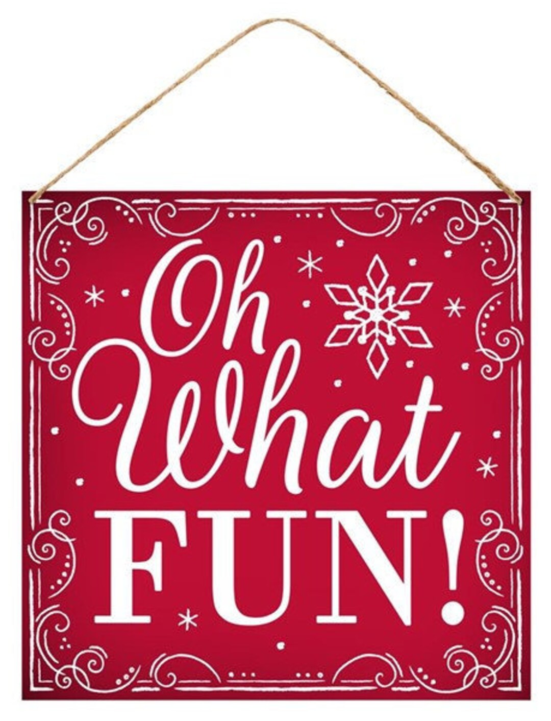 12" Square Red & White Oh What Fun Holiday Tin Sign - Wreath ...