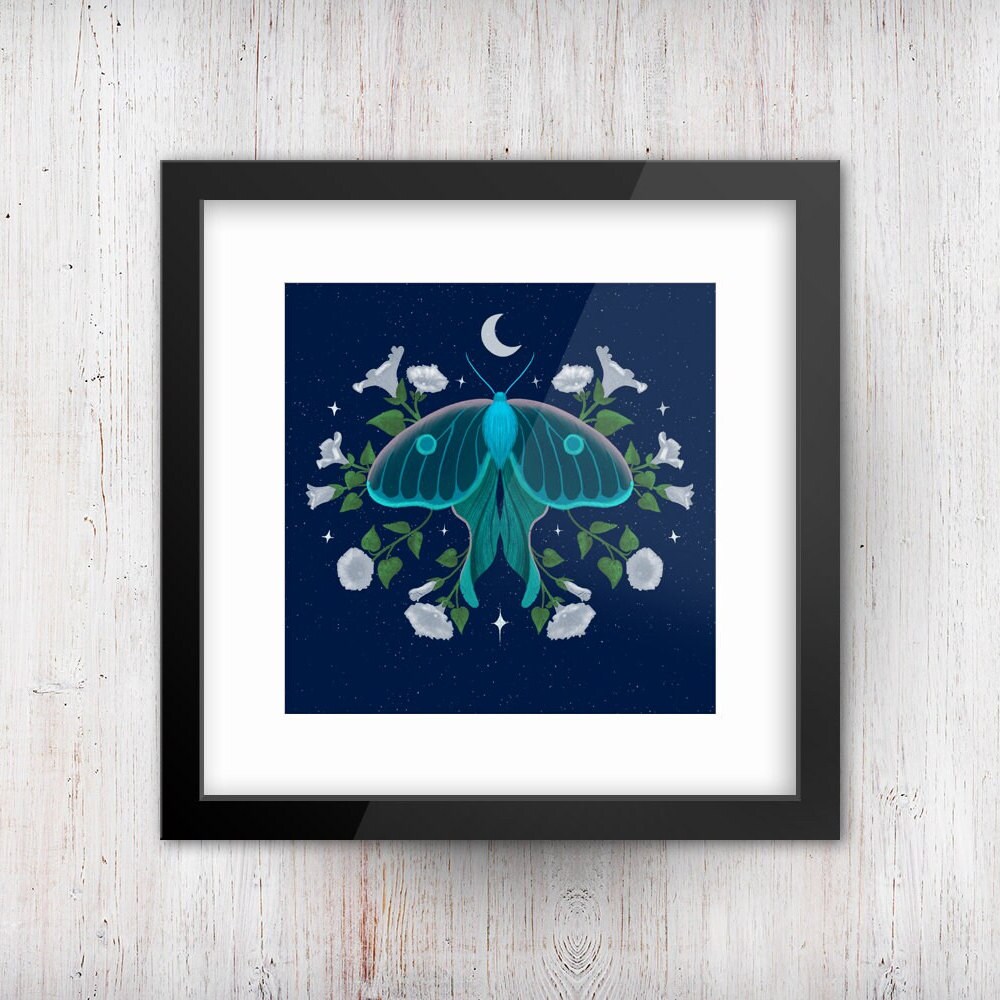 Magical Moth and Moonflower Art Print Digital Download to Print at Home ...