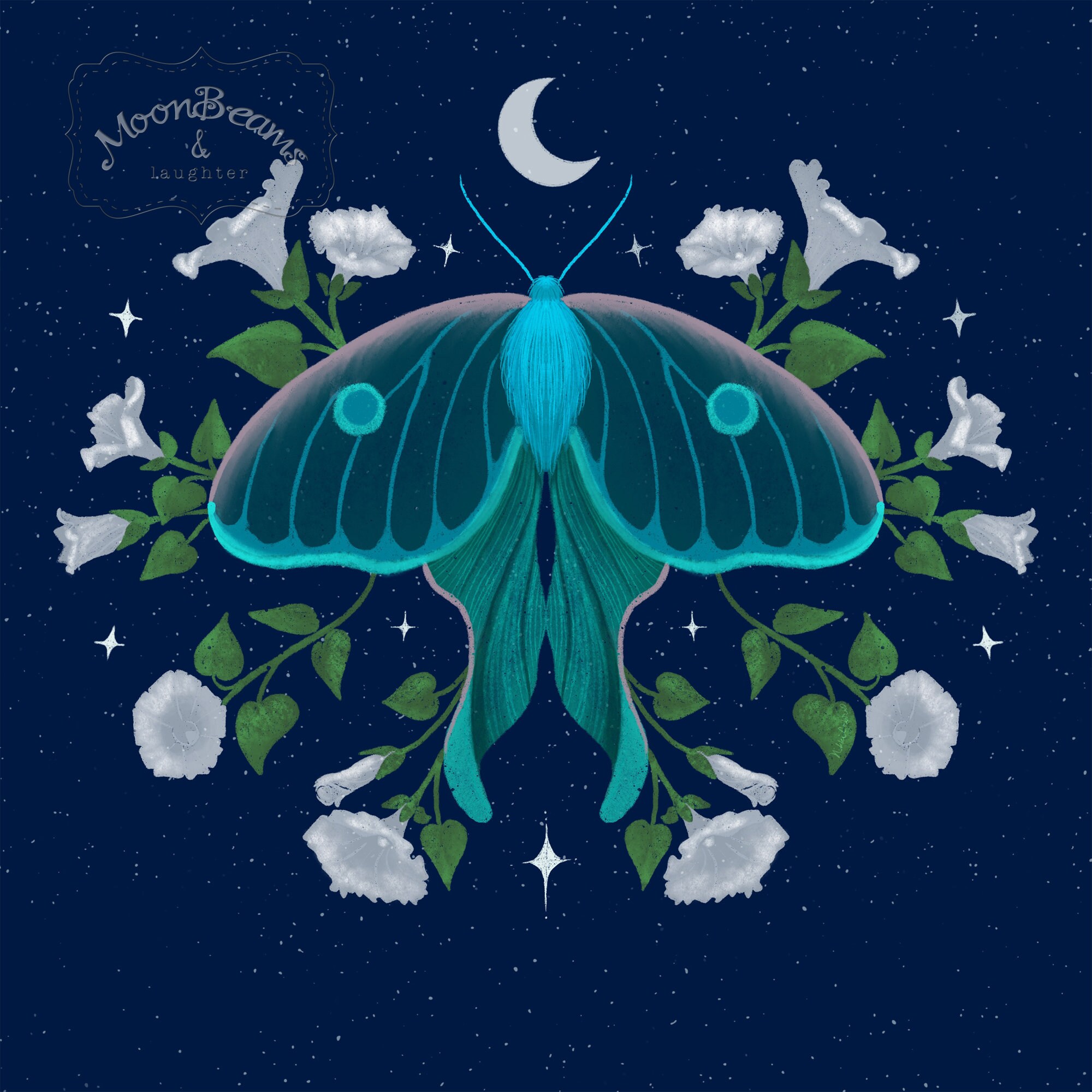 Magical Moth and Moonflower Art Print Digital Download to Print at Home ...