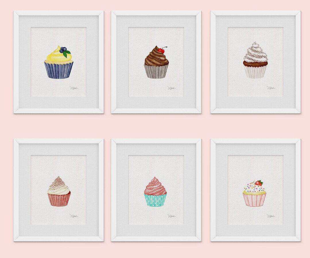 Cupcakes Watercolor Set of 6 Art Prints Digital Downloads to Print at ...