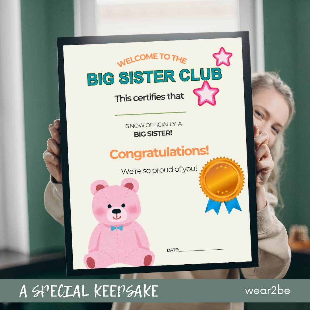 Printable Big Sister Certificate - Etsy