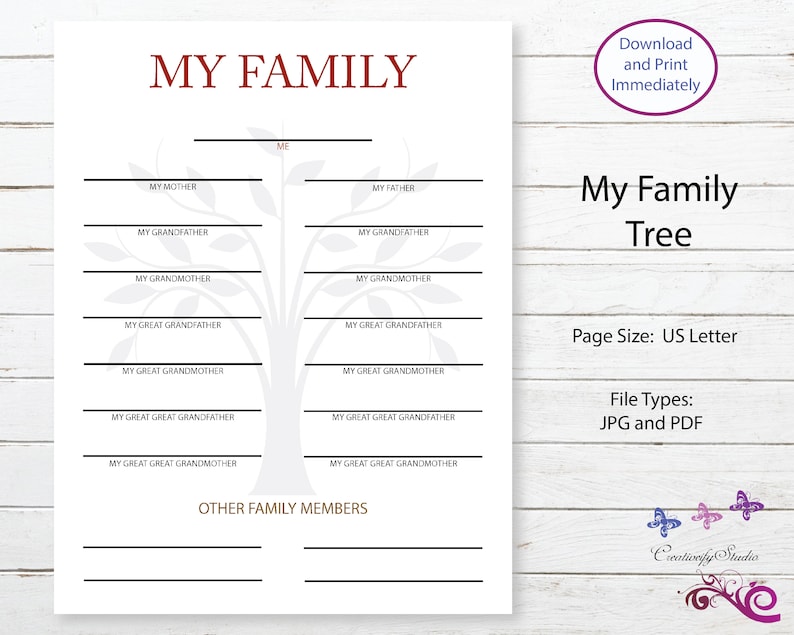 Printable Family Tree Chart Family History Kids Activity - Etsy