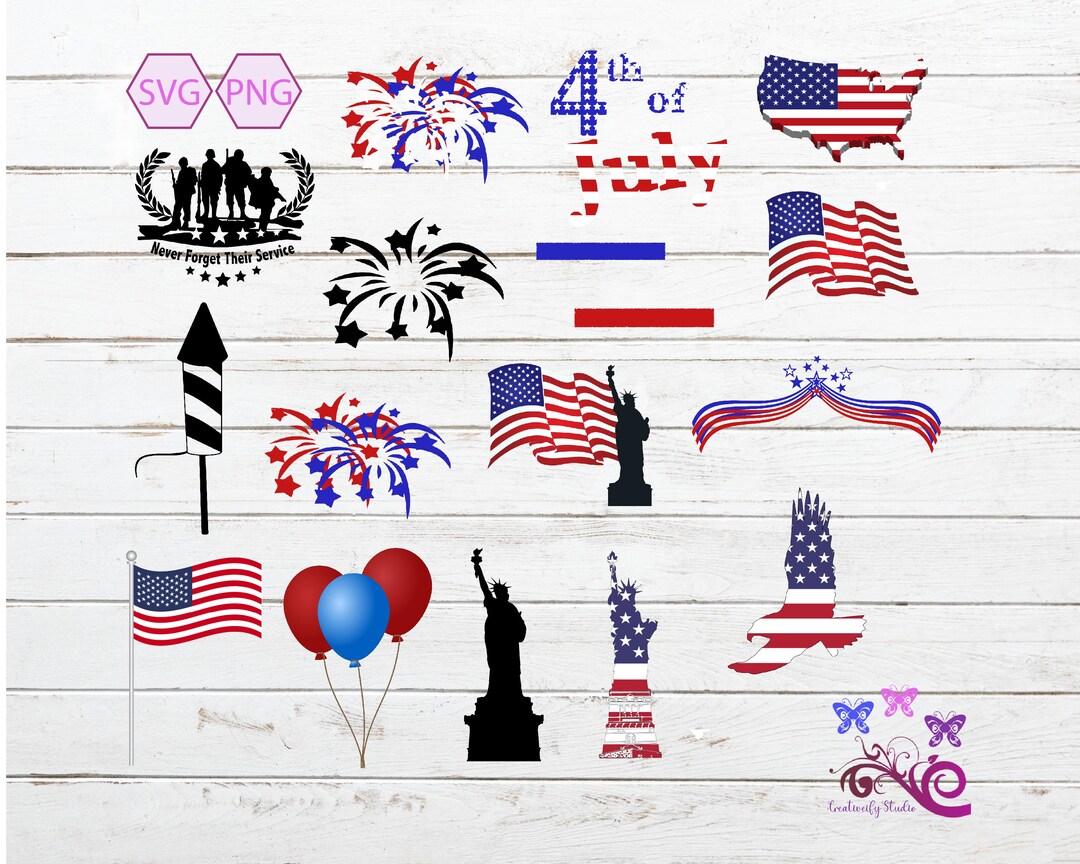 USA Celebration Bundle Clipart SVG, USA Flag, July 4th, Fireworks Day ...
