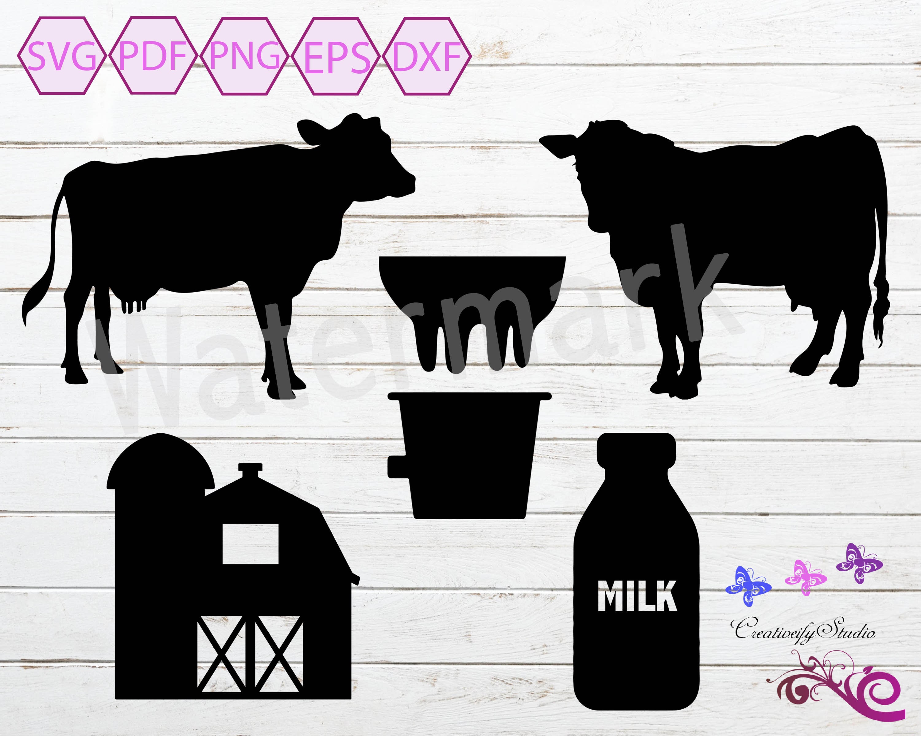 Cow Silhouette SVG Clipart Cow Milking Image Barn Clipart - Etsy España