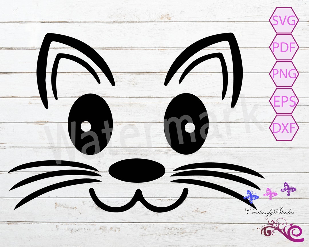Kitten Face, Cat Face SVG, Cat Whiskers, Cat Head, Cat Lover, Kitty ...