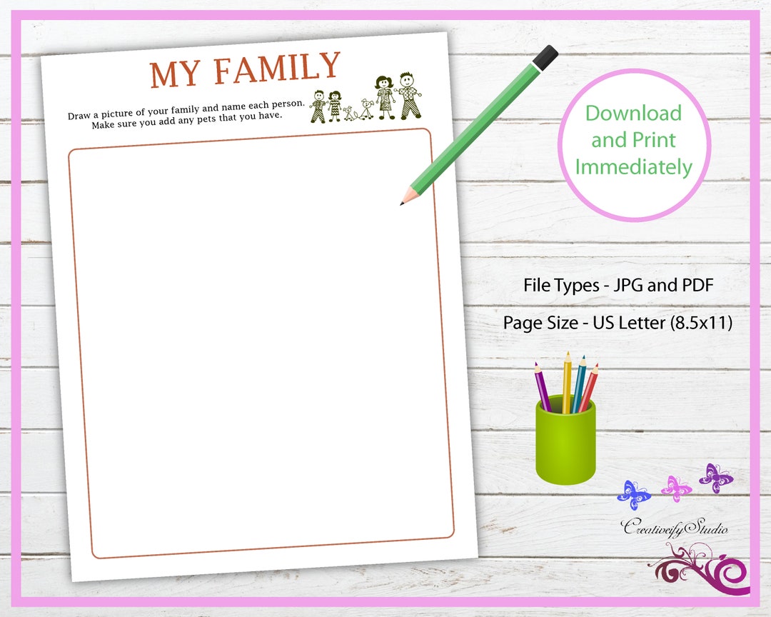 Kids Family Fun Drawing Activity, Printable Learn to Draw Your Family ...