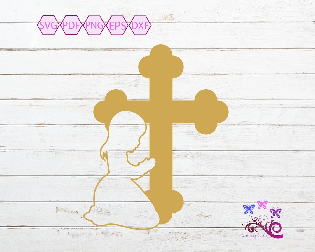 Cross With Praying Girl SVG, Cross Decal, Kids Praying, Baptism ...