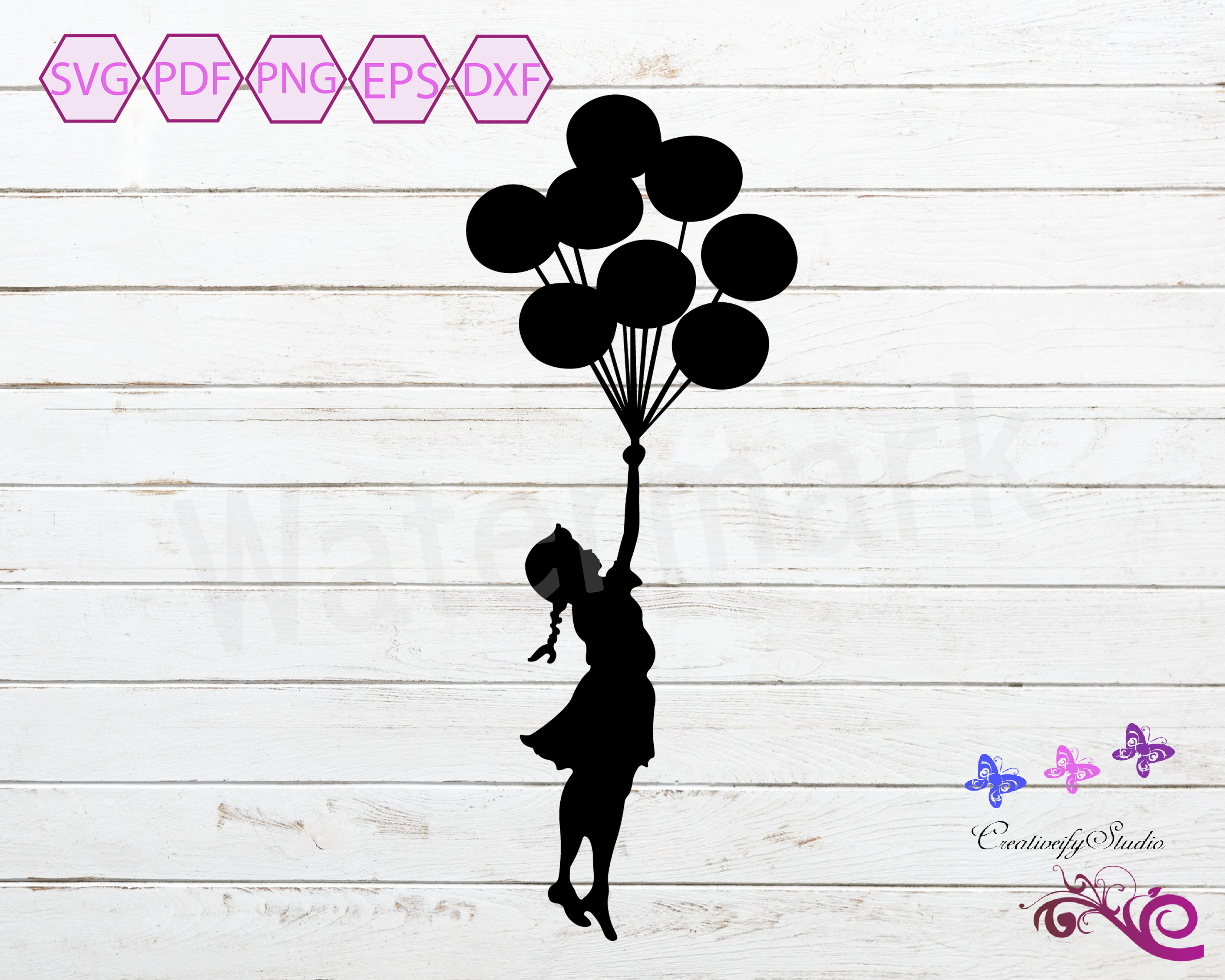 Girl With Balloons SVG Girl Vector Birthday Balloons SVG | Etsy