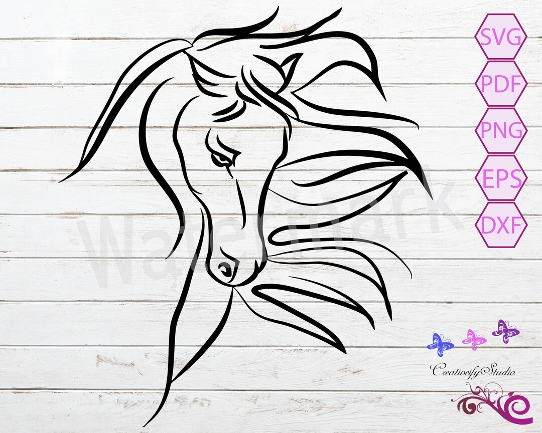 Horse Head With Blowing Mane SVG Clipart, Pony SVG, Horse Vector, Horse ...