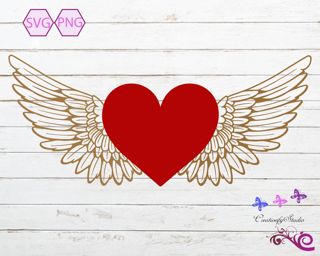 Heart With Wings SVG, Red Heart Design, Heart Vector, Tribal Wings ...