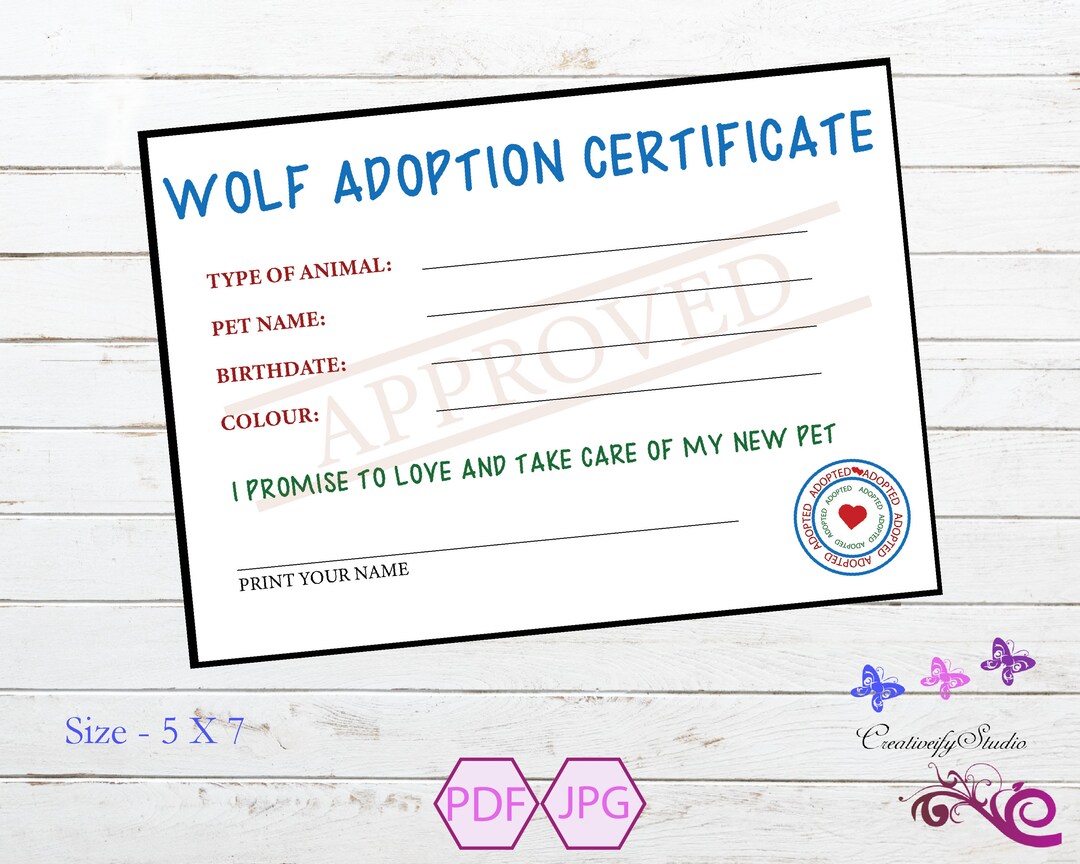 Wolf Adoption Certificate, Wolf Adoption, Adopt an Animal, Adopt A Wolf ...