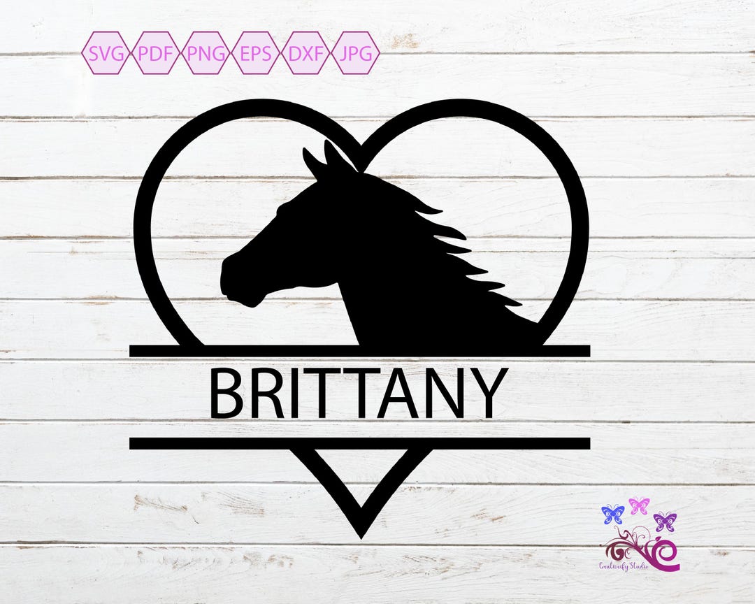 Horse Head Split Monogram Design in Heart SVG, Love of Horses Wall ...