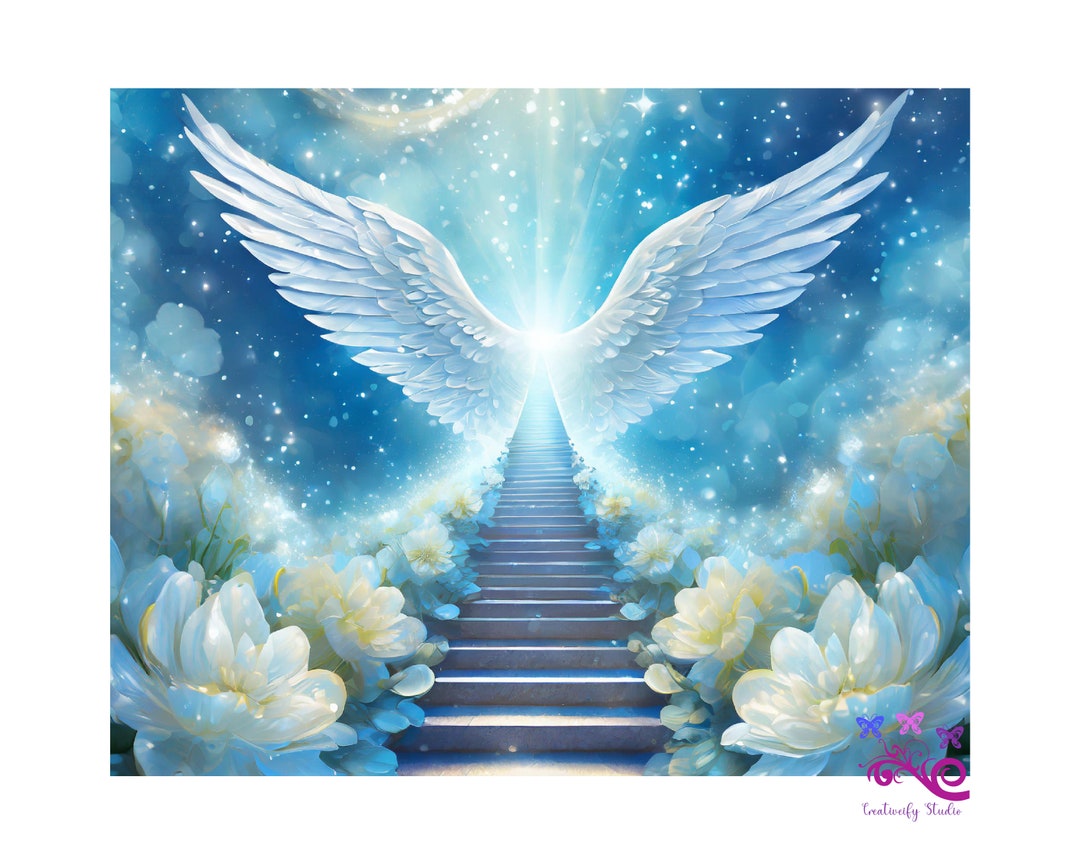 In Loving Memory PNG, Blue Heaven Image With Flowers and Sparkles ...