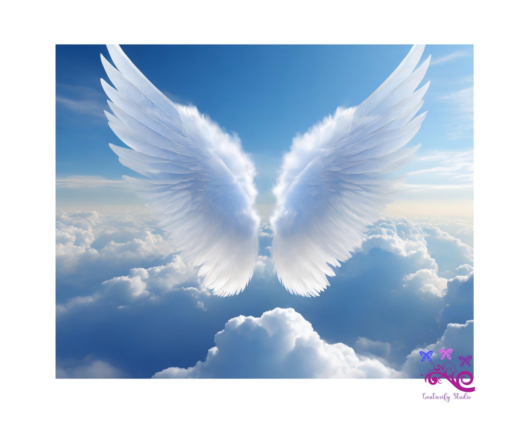 Memorial Image With Fluffy White Clouds and Delicate Angel Wings PNG ...