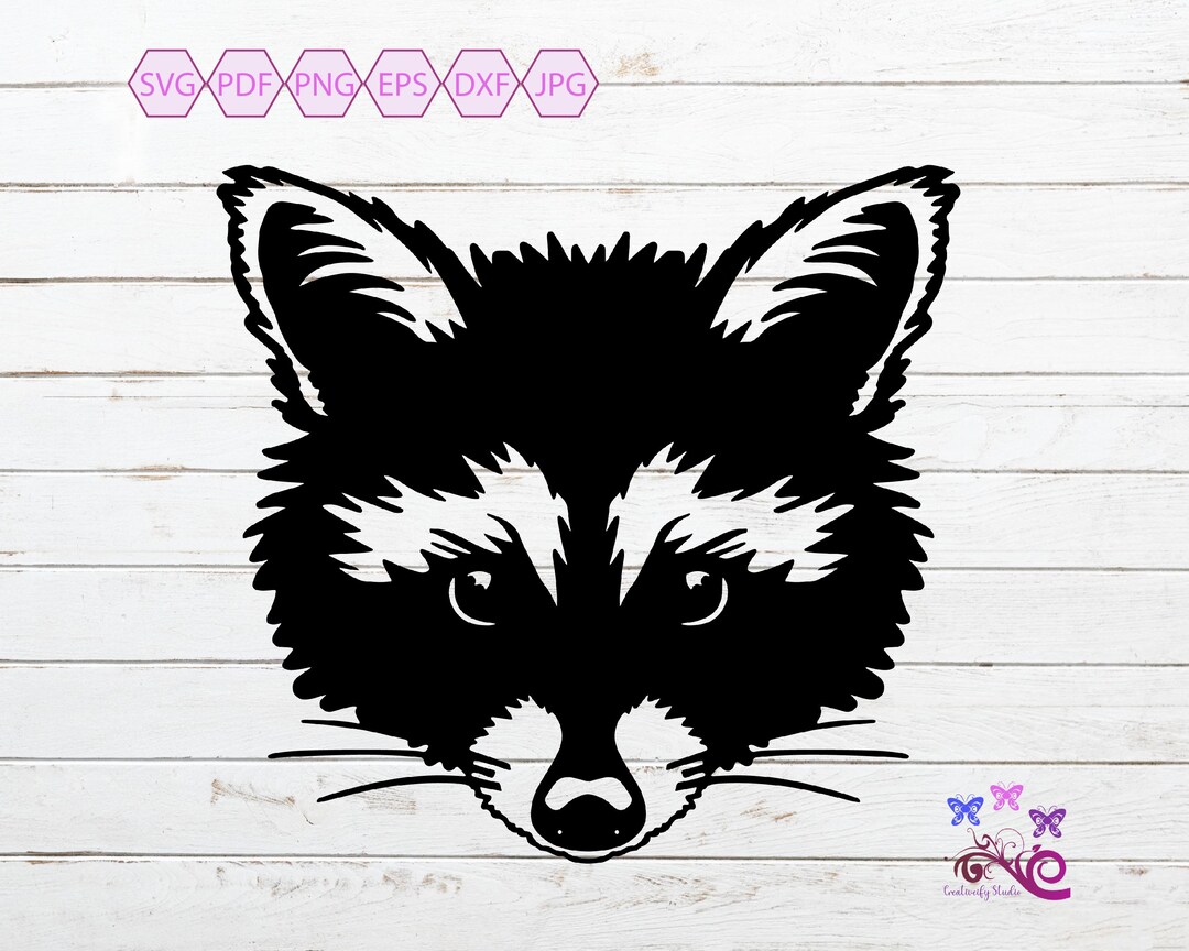 Raccoon SVG Silhouette Clipart, Wildlife Animal, Raccoon Face ...