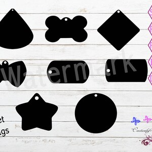 Pet Tags SVG Silhouette Clipart, Dog ID Tags, Cat ID Tags, Stencil ...