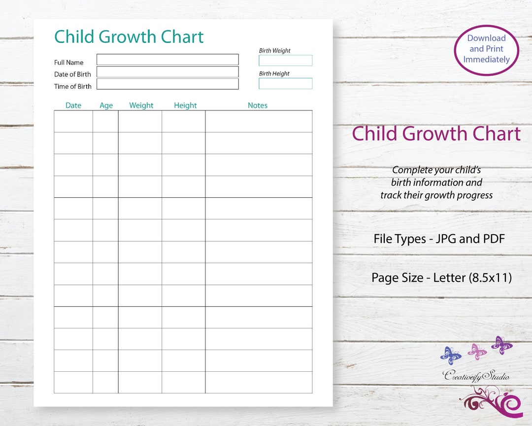 Child Growth Chart Tracker, Growth Progress, Kids Measurement, Weight ...