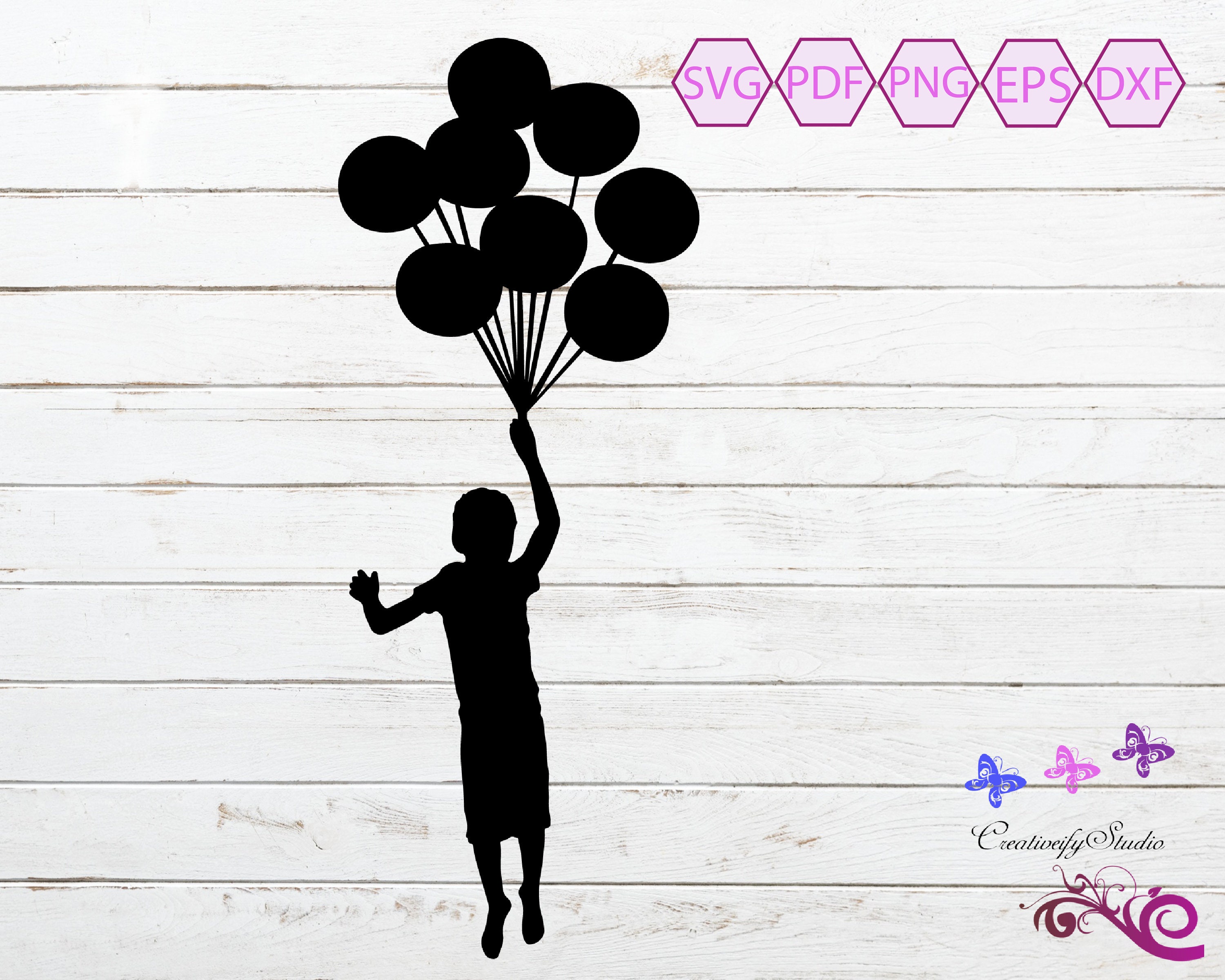 Boy With Birthday Balloons SVG Boy Jumping Vector Balloon - Etsy