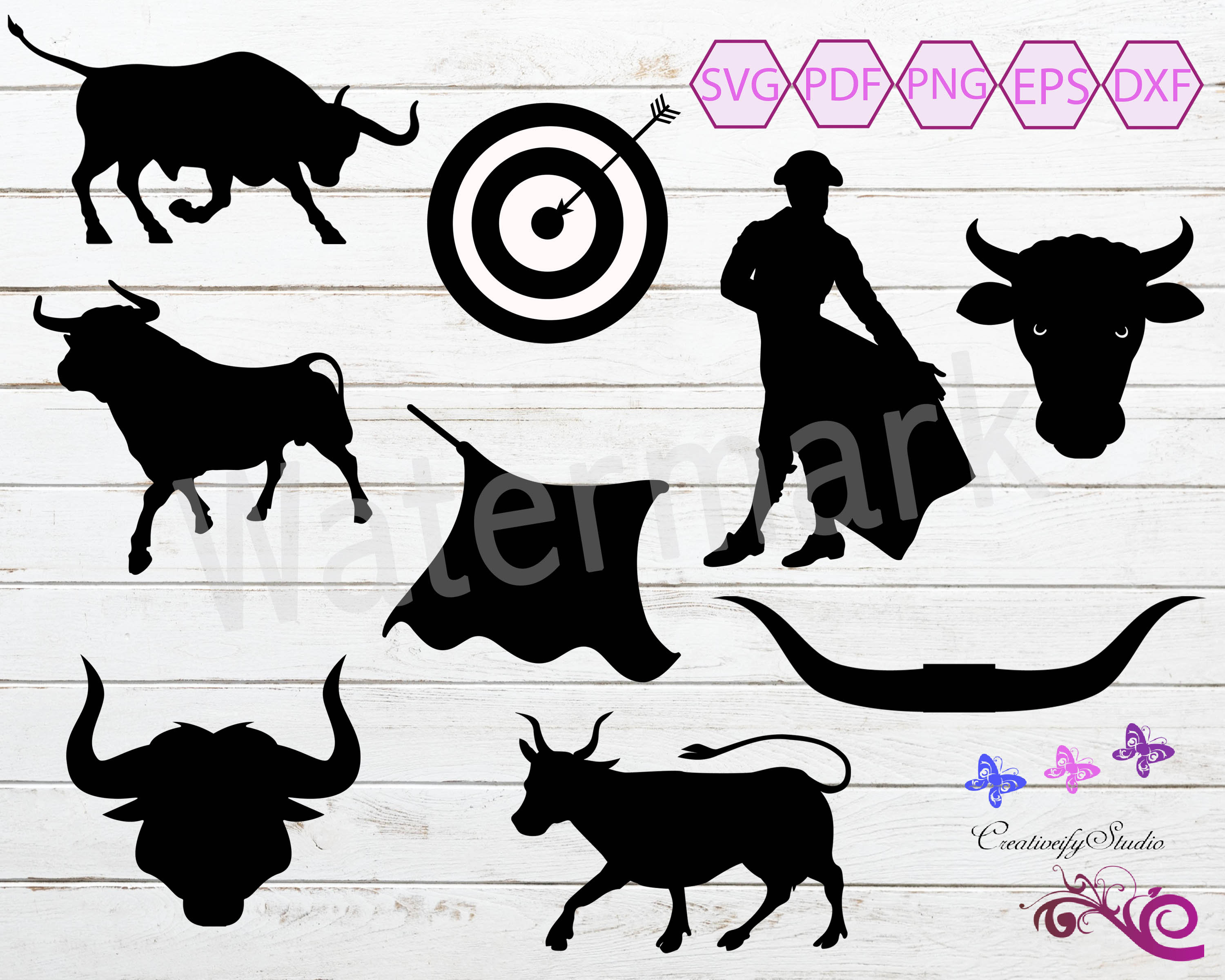 Bull Skull Bull Fighting SVG Silhouette Clipart Rodeo | Etsy