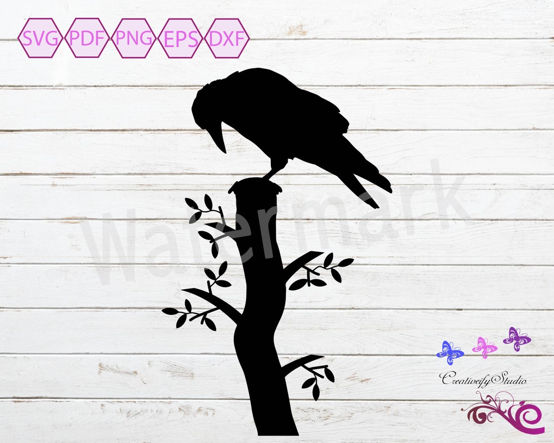 Bird in Tree SVG, Bird Wall Art, Crow Sitting on Tree, Bird Car Window ...