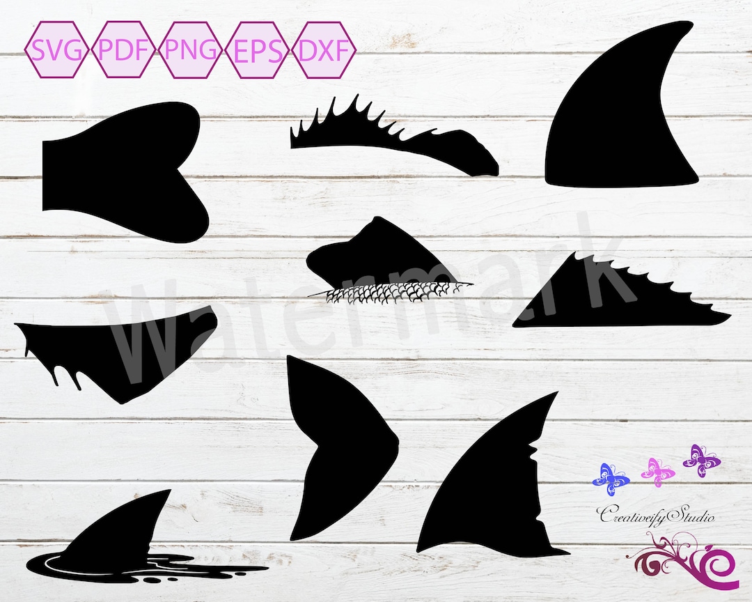 Fish Fins SVG Silhouette Clipart, Bass Fin, Shark Fin, Dolphin Fins ...
