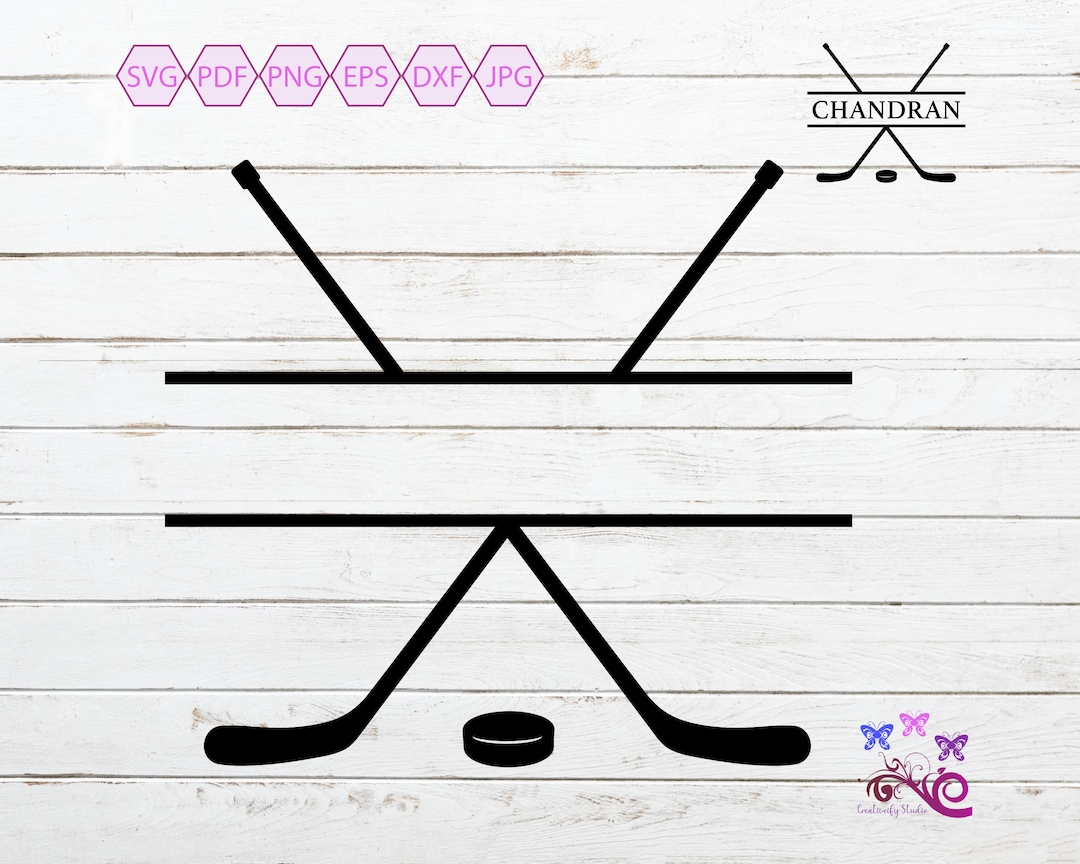 Crossed Hockey Sticks Monogram SVG, Personalized Name Split Monogram ...
