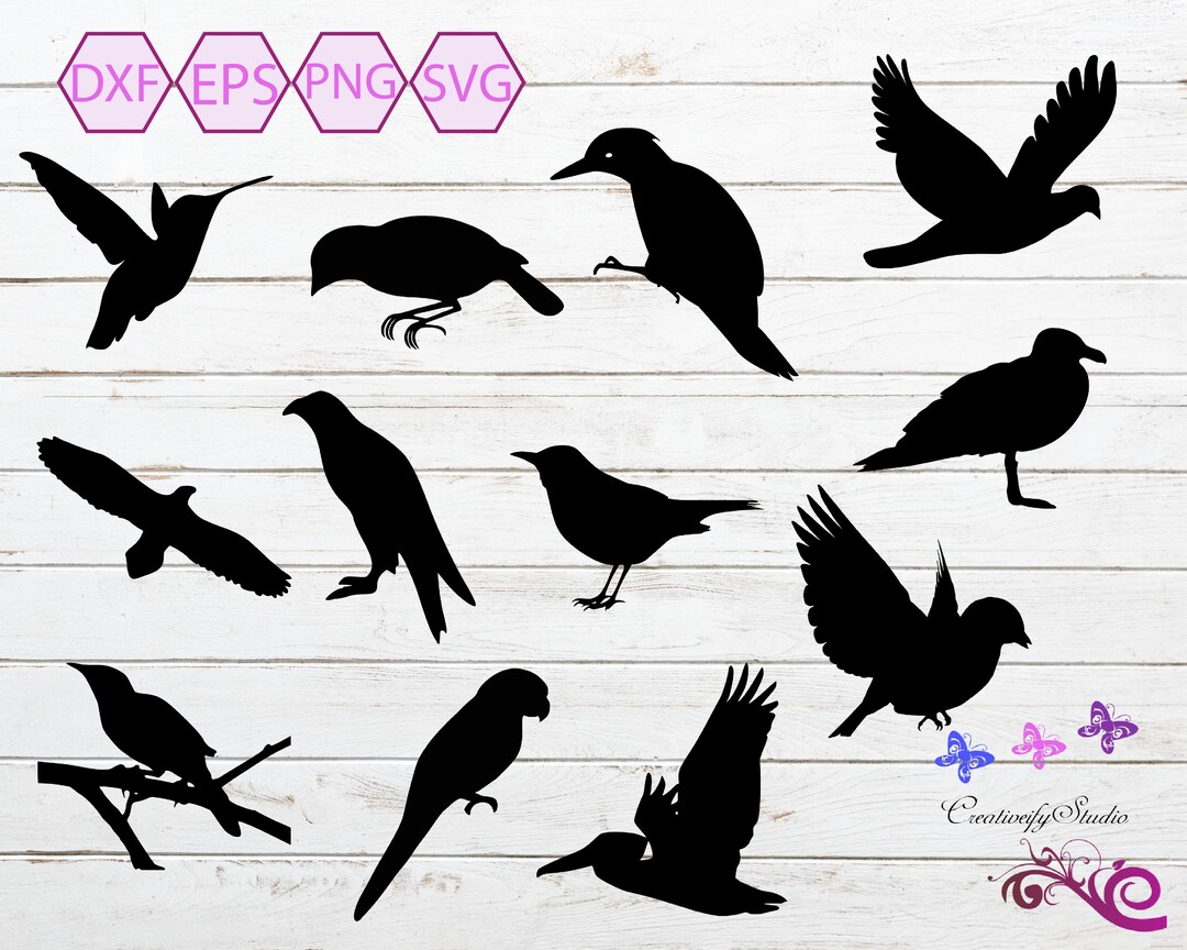 Bird SVG Silhouette Clipart, Bird Vector, Flying Birds, Bird Decal ...