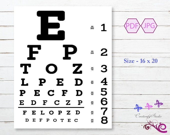 Eyesight Test Print, Eye Exam Chart, Snellen Eye Test Chart ...