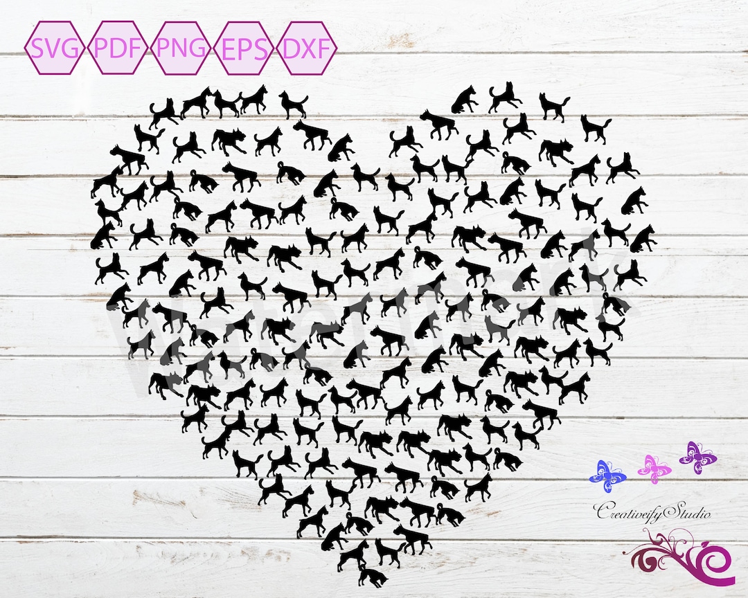 Dog Heart SVG Silhouette Clipart Heart of Dogs Fur Mom Dog - Etsy