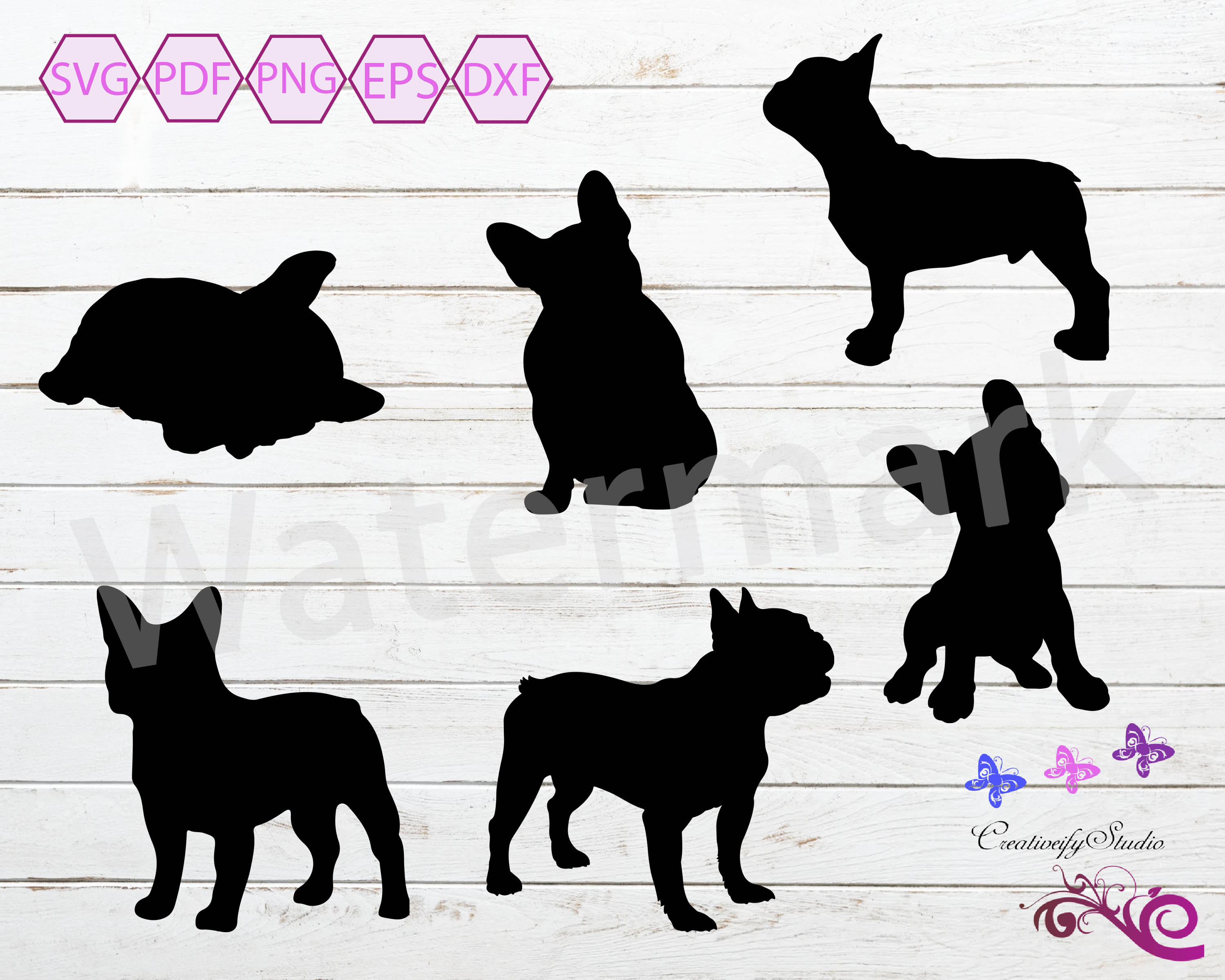 French Bulldog SVG Silhouette Clipart, Pet Lover, Jumping Dog SVG, Fur ...