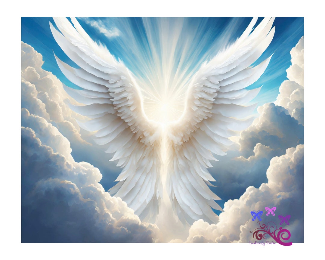 Blue Heaven Background With White Fluffy Wings and Clouds PNG, Memorial ...