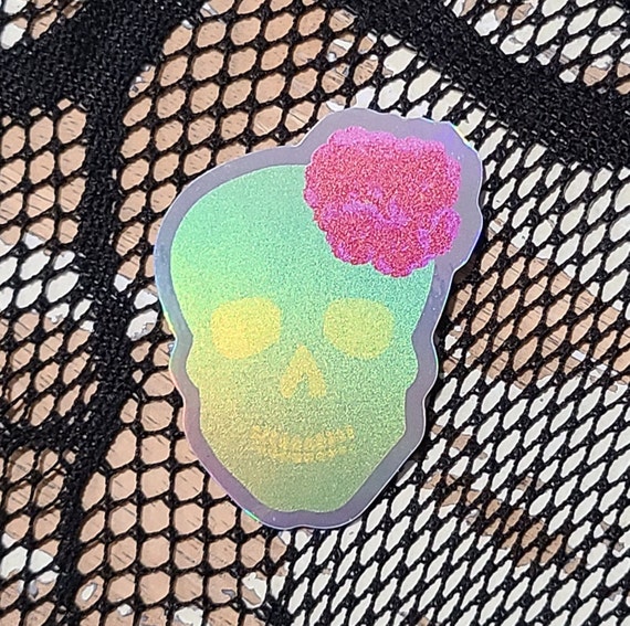Skull Face Holographic Halloween Permanent Glossy Sticker - Etsy