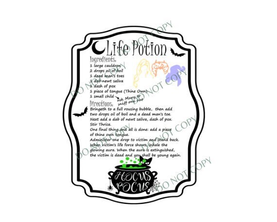 Hocus Pocus Life Potion Spell Recipe Printable PDF (Download Now) - Etsy