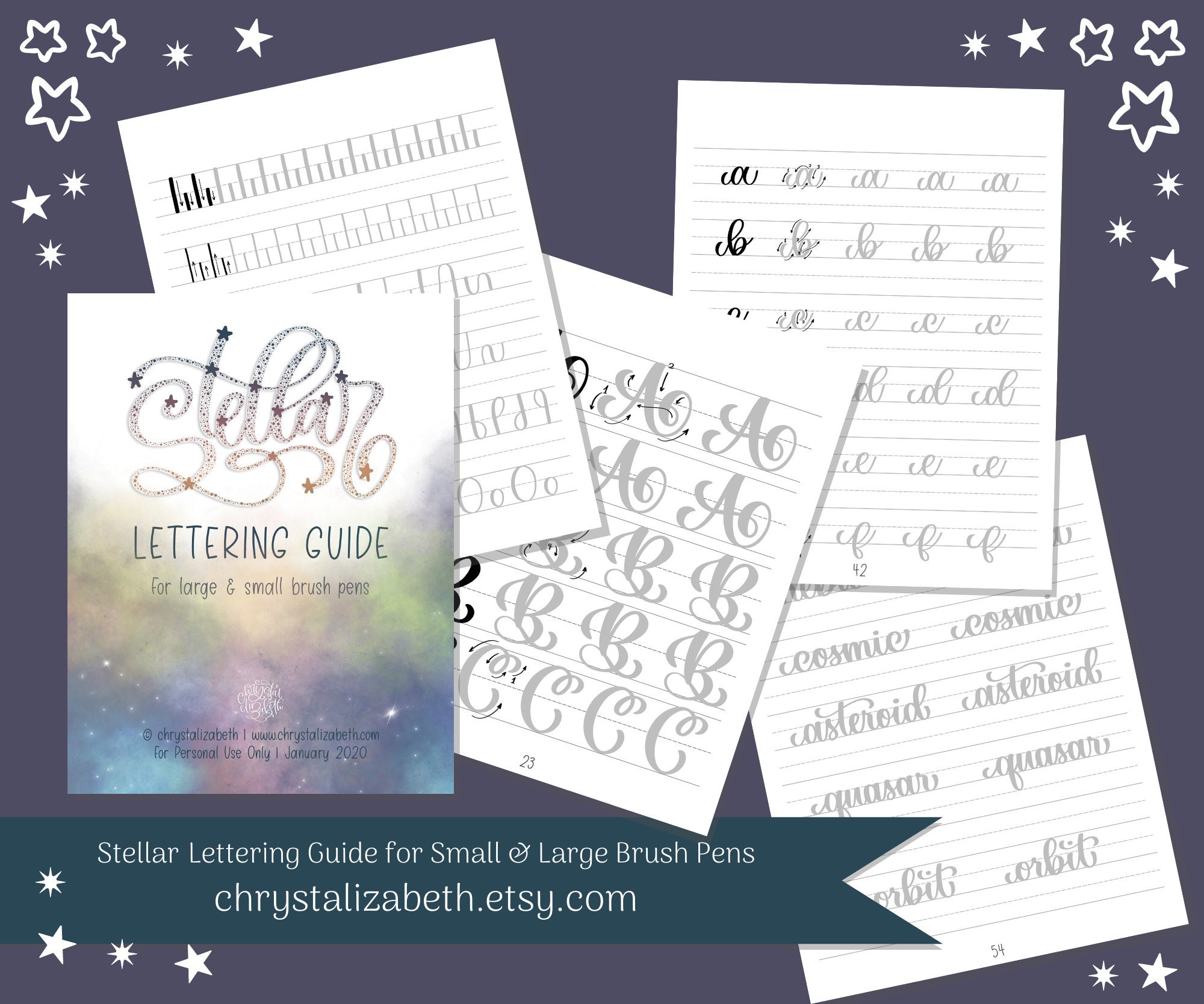 Stellar Lettering Guide Printable Worksheets for Brush Lettering - Etsy