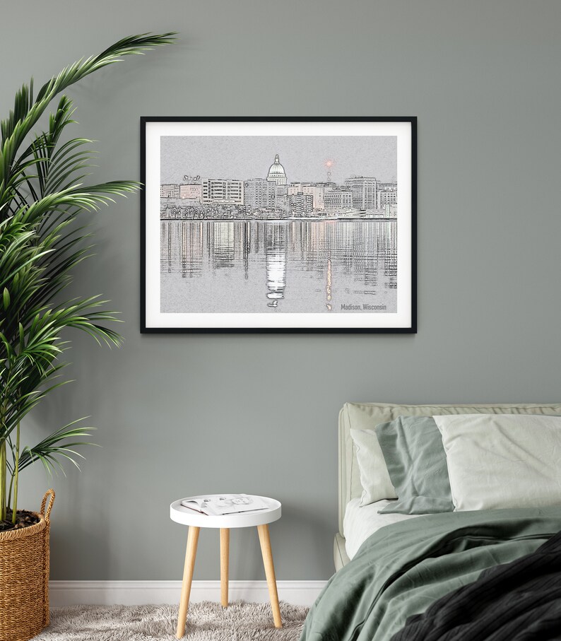 Madison Wisconsin Wall Art, Wall Decor, Capital of Wisconsin, Sketch ...