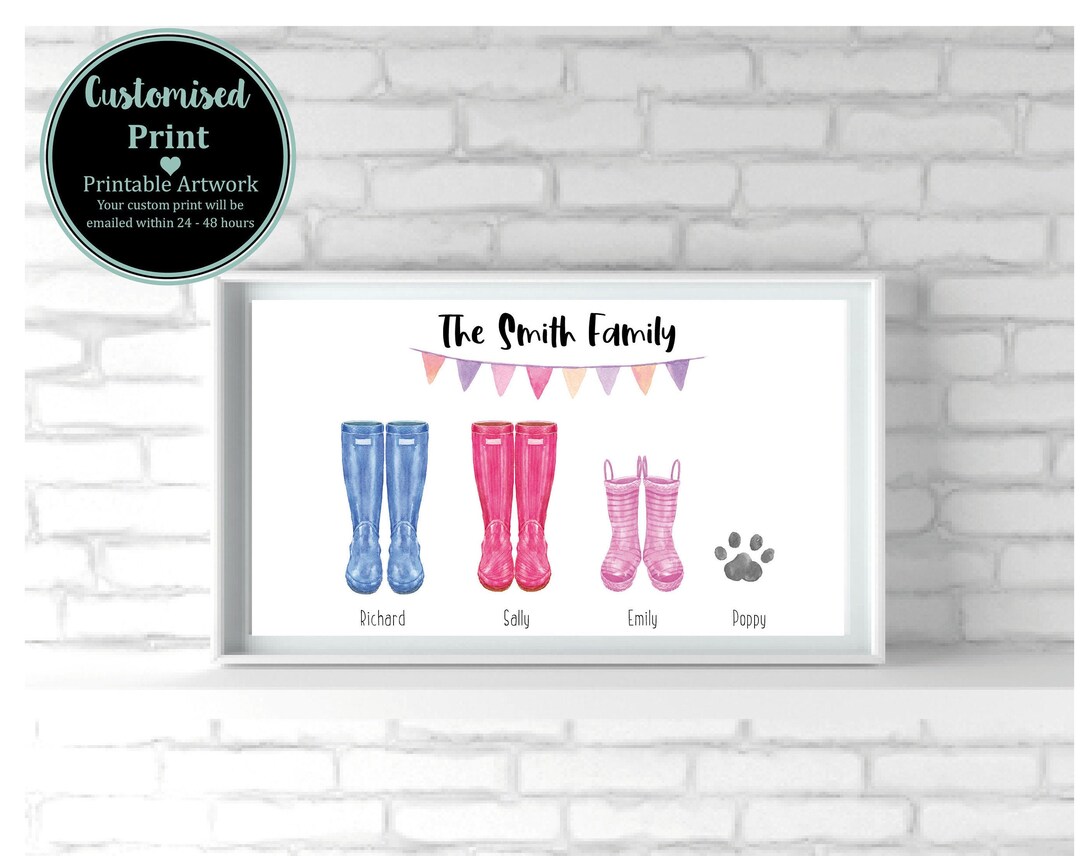 Family Welly Boot Print, Custom Welly Boot Family, Personalised ...