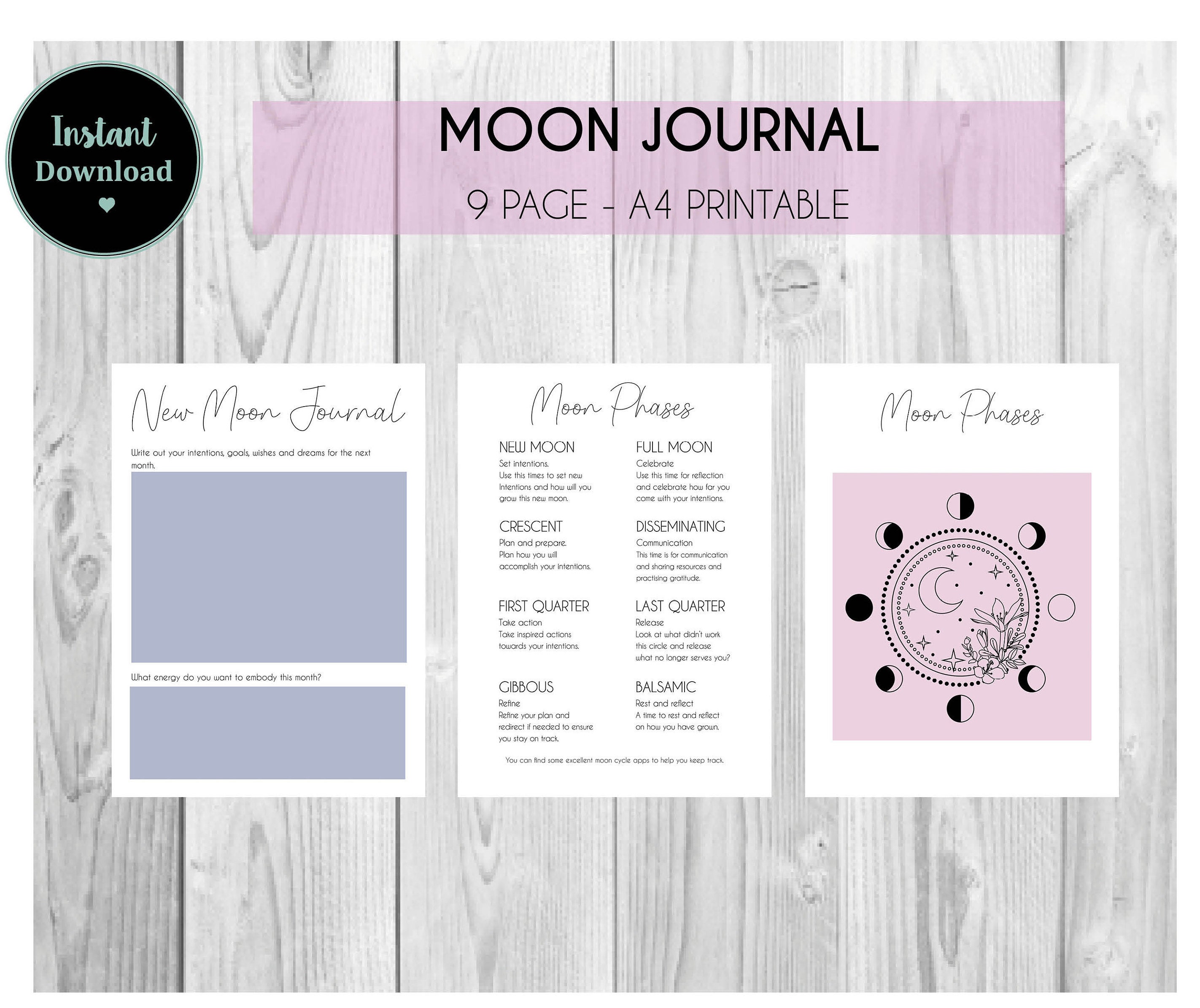 Moon Journal Moon Planner Lunar Journal Moon Phase | Etsy