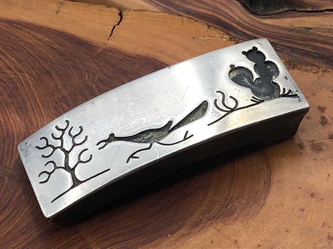 Vintage Old NATIVE AMERICAN HOPI Sterling Silver Overlay Slim Road ...