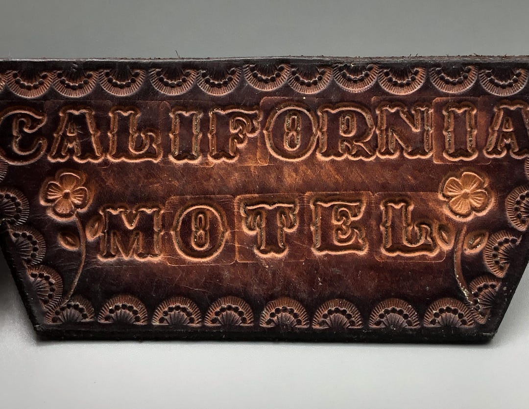 Vintage 1980s Unusual Hand Tooled Cowhide MOTEL CALIFORNIA Keychain ...