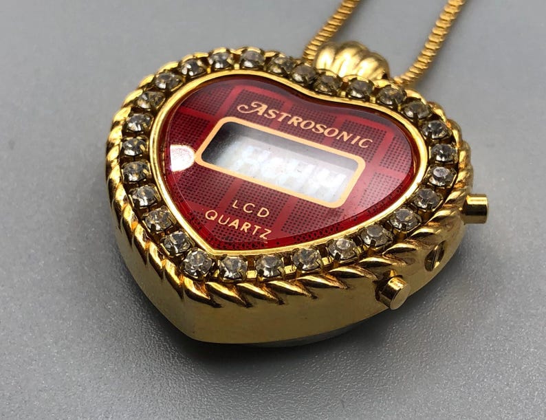 Vintage 70s 80s NOS Chic LCD Digital Quartz Heart Shaped Necklace ...