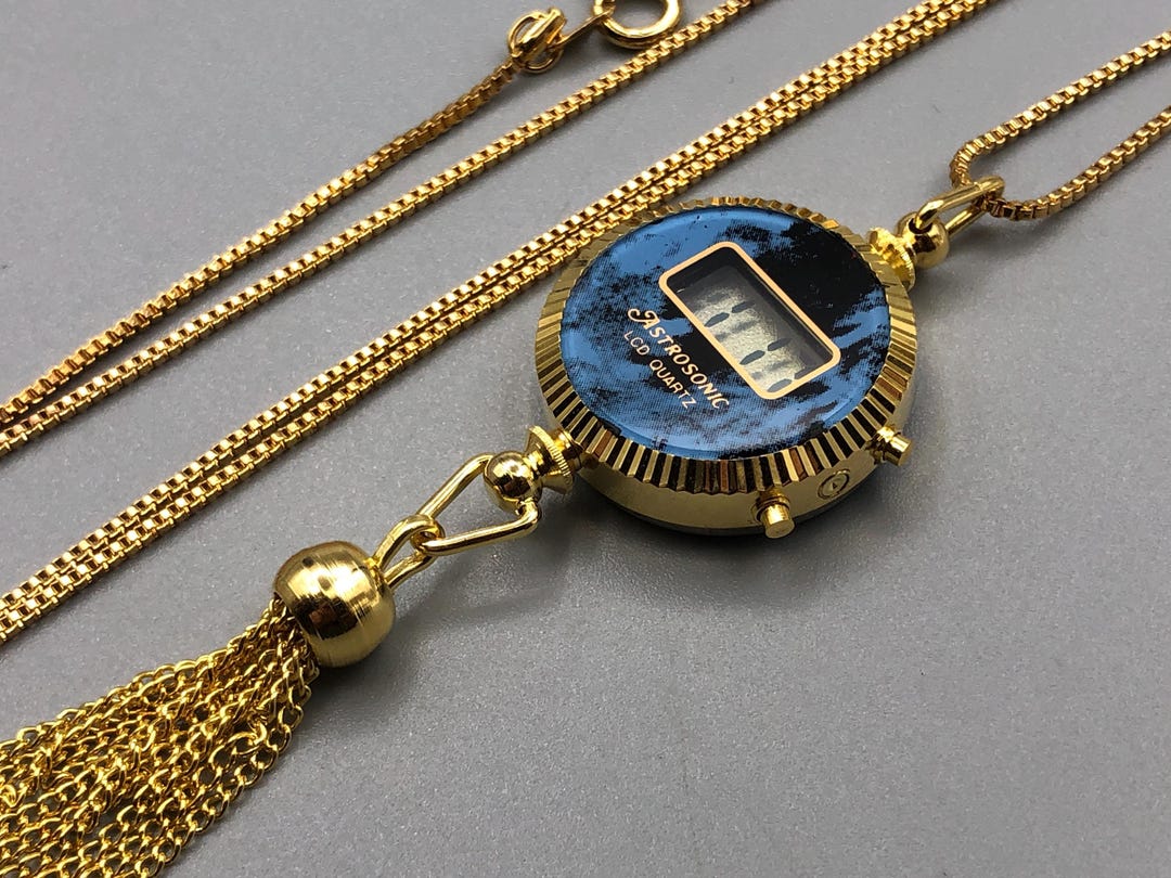 Vintage 70s 80s NOS Chic LCD Digital Quartz Gold Tone Blue Marble ...