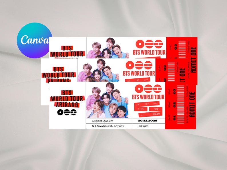 BTS Arirang World Tour CANVA Editable Ticket Template 2026 Concert ...