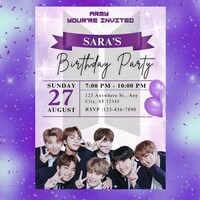BTS Themed Party Invitation , Canva Templete, Bts Minimalistic - Etsy