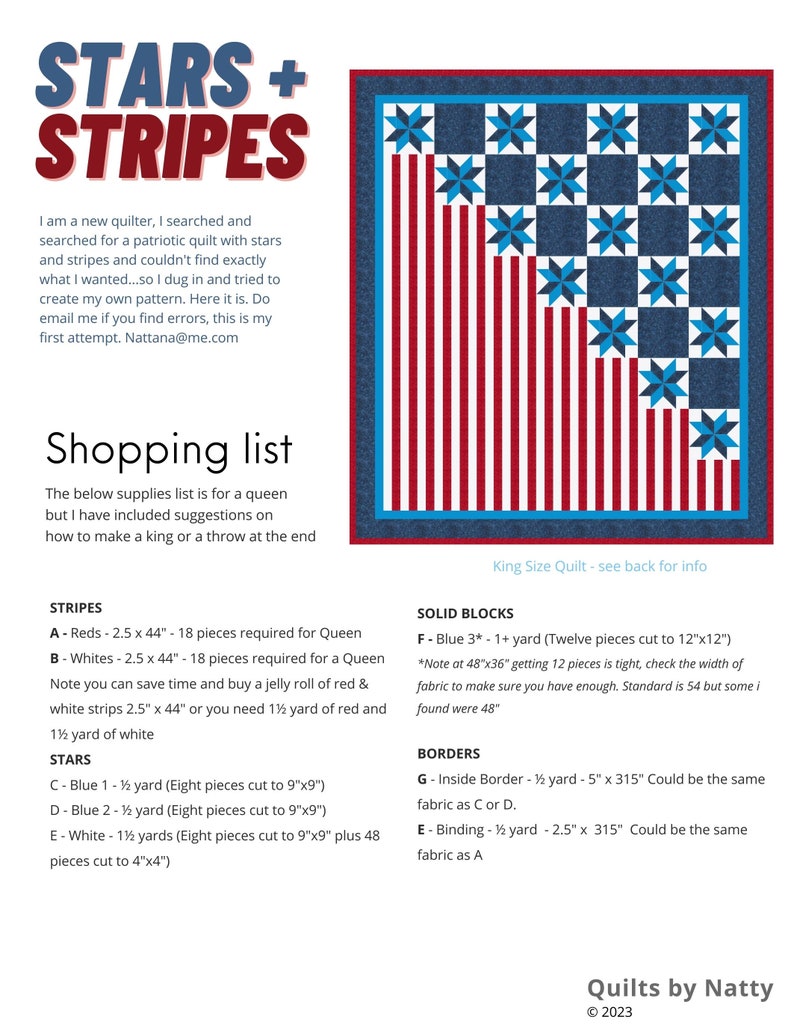 Stars & Stripes Quilt Pattern - Etsy