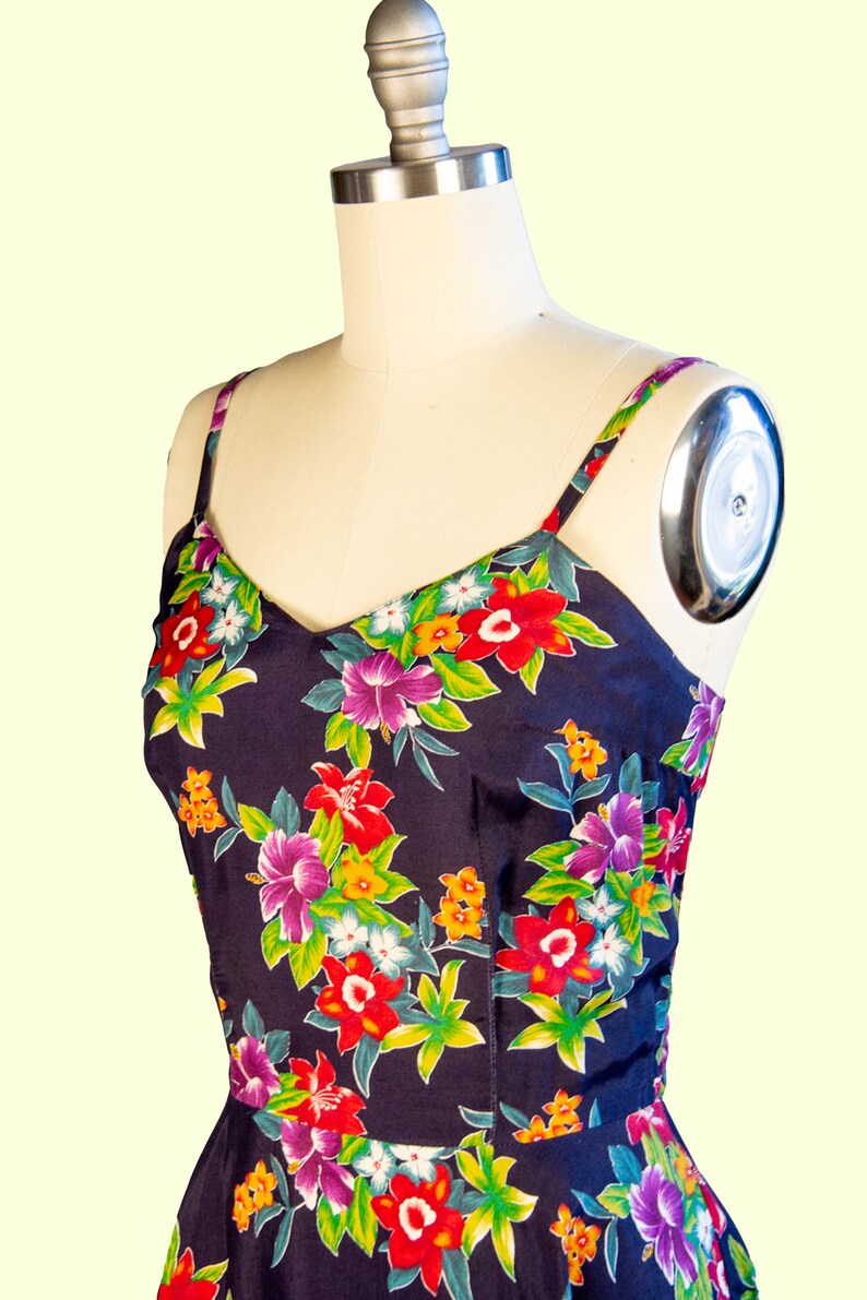 1990s Vintage Dress 90s Tropical Floral Print By Milanzo Large Day